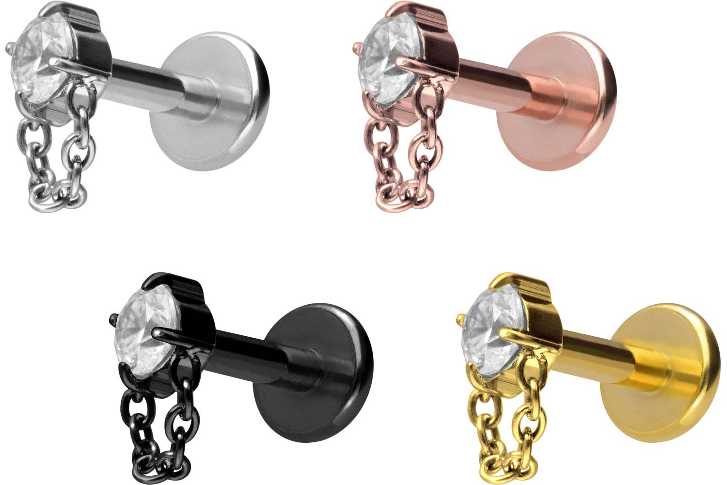 Titanium labret with internal thread CRYSTAL + CHAIN | PIERCINGLINE